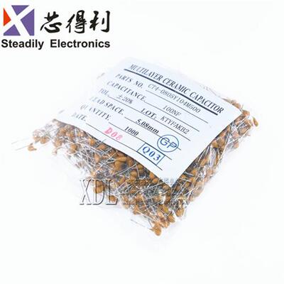 独石电容104M 104K(0.1UF)50V 100V(100NF 5.08MM间距)1000祇