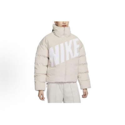 NIKE耐克 女款立领宽松灯芯绒米白色休闲羽绒服  FD8214-104