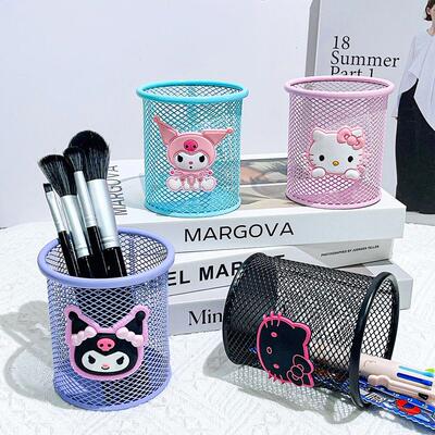 Cute HelloKitty Kuromi metal pen holder, hollow design, desk