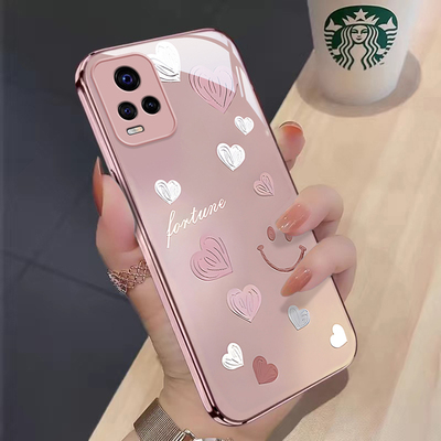 适用手机壳vivos7新款渐变爱心vivos7防摔可爱女网红金属漆玻璃高级感全包潮