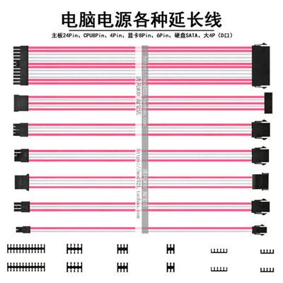 电脑电源延长线 定制包网加长线 主板24pin CPU8p 显卡8P 粉白色