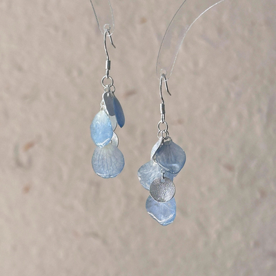 渐变蓝色干花贝壳耳环女流苏耳坠