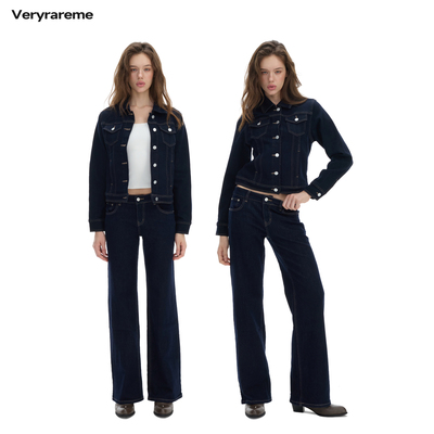 Veryrareme 水洗原色牛仔外套夹克低腰直筒原色牛仔裤套装