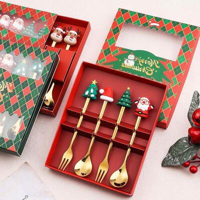 Merry Christmas spork Spoon set coffee spoon Fruit fork gift