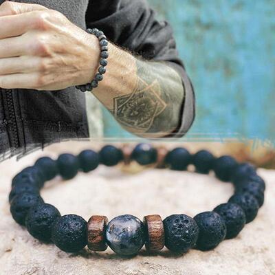 Volcanic Stone Bracelet for Men Lava Wooden 8mm Beads Bracel