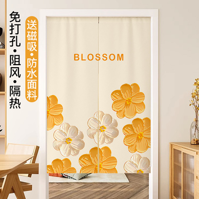 小清新花朵门帘隔断帘免打孔家用遮挡半帘卧室卫生间厨房隐私帘子
