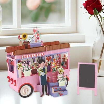 Valentines Day 3D Greeting Card 3D Flowers Car Greeting