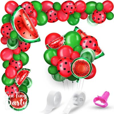 新款116pcs西瓜主题红黑波圆点花环乳胶铝膜气球炼派对装饰用品
