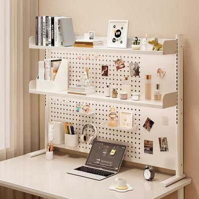 洞洞板书架学生宿舍书桌书柜立式落地展示收纳一体电脑桌上置物架