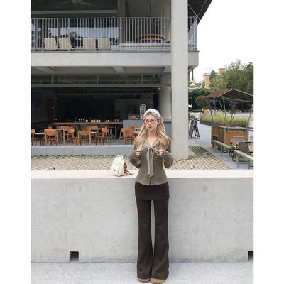 七颗虾滑屁帘裤子冬季女装小个子韩系咖色加绒加厚休闲微喇阔腿裤