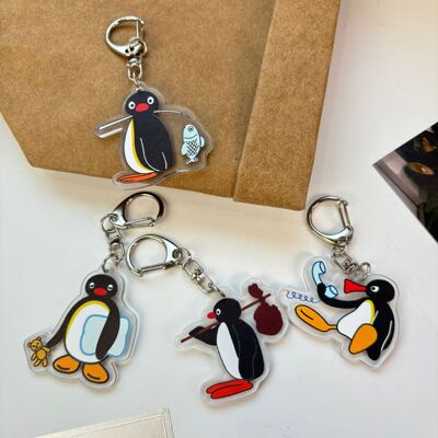 萌趣企鹅钥匙扣可爱Pingu亚克力挂饰情侣书包挎包钥匙扣挂件GJ256