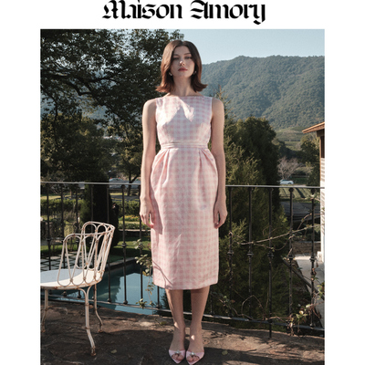 MaisonAmory浅粉色小格子连衣裙