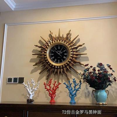 ⌘轻奢客厅太阳钟表装饰钟美式复古石英钟大号壁钟酒店挂钟欧式