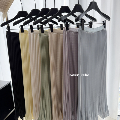 云朵设计款爆款半裙高腰垂坠感醋酸百褶裙半身裙HYyyfs48399