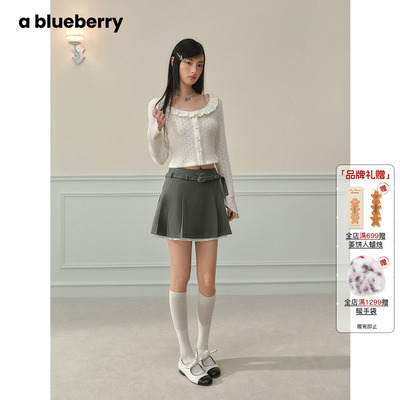 ablueberry设计感蝴蝶结百褶短裙