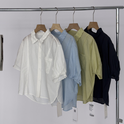 右设/25SS褶皱翻领小衫女夏季新款白色衬衫百搭上衣1CFAN5B9309K