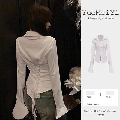法式绝美掐腰白色长袖衬衫女御姐风设计感小众收腰上衣