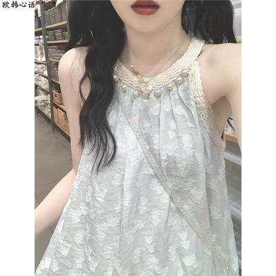 茶歇法式挂脖连衣裙女夏季