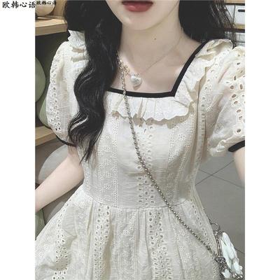 茶歇法式刺绣连衣裙女夏季