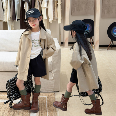 Yumi妈韩版春季儿童中长风衣