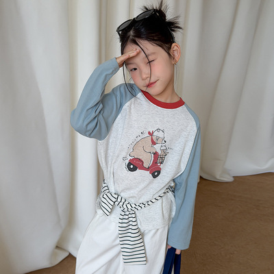 女童春季卡通插肩打底T恤