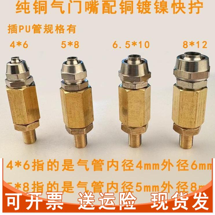 汽车轮胎纯铜美式气门嘴芯快拧插PUPE清洗管道进出打压力测漏8V1