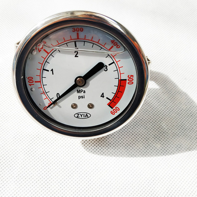 ZYIA轴向压力表0-4Mpa 面板耐震充油不锈钢压力表 0-600PSI油压表