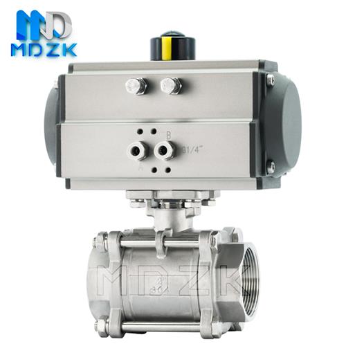 Q611F-16P气动304不锈钢三片式丝口扣球阀DN15 20 25 32 40 50 65_虎窝淘