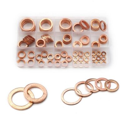 250pcs 10Sizes Solid Copper Crush Washer Gasket M5-M22 Flat