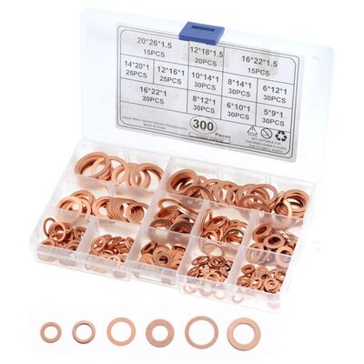 300PCS/BOX M5-M20 Copper Washer Gasket Nut and Bolt Set Flat