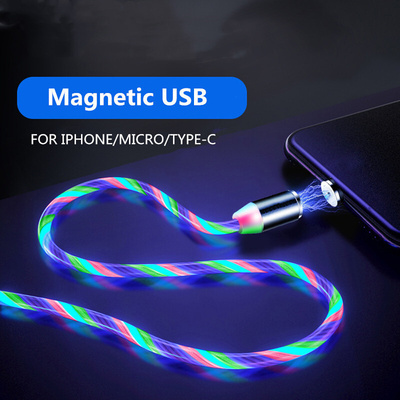 Flowing Light 1m LED Magnet Micro Usb Cable Charging Wire fo