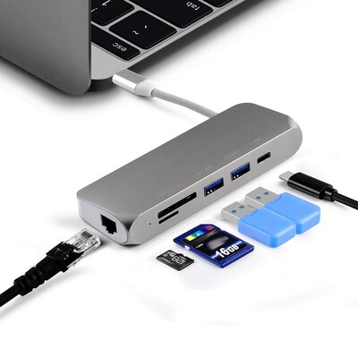 7-in-1 USB 3.0 Type-C To HUB 3.0 USB RJ45 SD/TF Card Reader