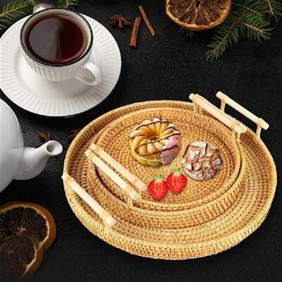 Dinner Serving Tray Handwoven Rattan Storage Tray With