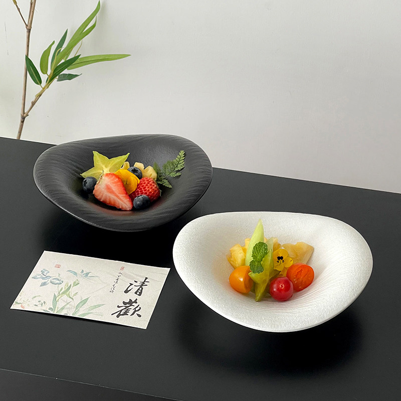 高档精致点心盘中式复古陶瓷盘精致下午茶甜品盘高级感异形水果盘