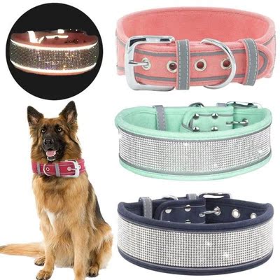 Pet Dogs Collar For Night Harness Dog Bonnet Bling Rhineston