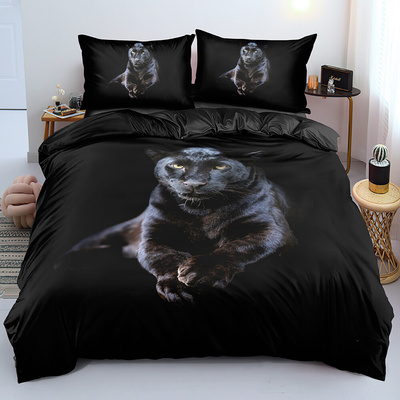 3D Gray Beddings Design Animal Quilt Cover Sets Leopard Comf