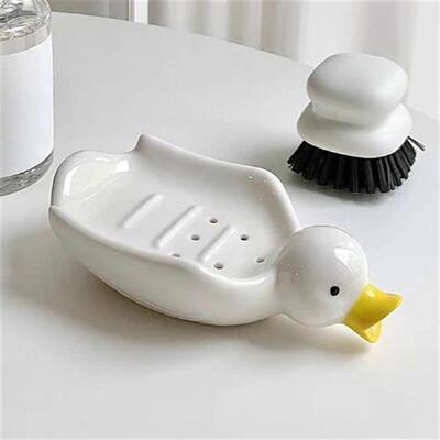 Duck Sink Soap Dish Drainable Ceramic Soap Holder Tray