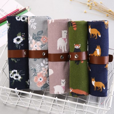 Pencil Case Canvas Wrap Roll Up Pencil Bag Pen Case Holder