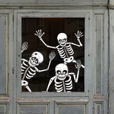 Halloween Window Stickers Glass Door Cute Skull Spider Bat H