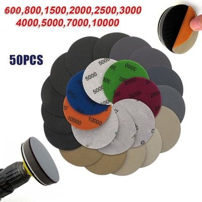 50Pcs/set  3Inch Wet And Dry Sanding Discs Sandpaper Hook &a