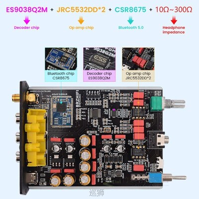 ES9038 Decoder DAC CSR8675 Bluetooth APTX HD LDAC Stereo Hea