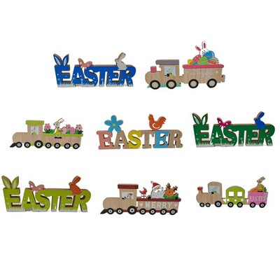 Wooden Easter Crafts Wood Colorful Bunny Egg Flower Desktop