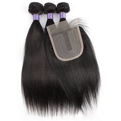 3 Bundles With Closure Natural Color Remy Brazilian Human Ha