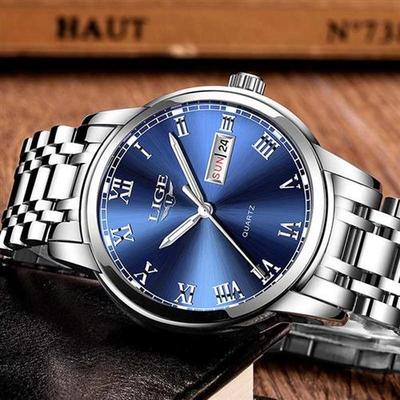 LIGE Luxury Brand Men Stainless Steel Gold Watch Men s Qu