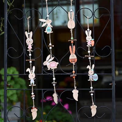 4 Pcs Easter Decoration Wooden Hanging Crafts Ornaments DIY
