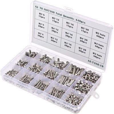Electrapick 440pcs M3 M4 M5 Nuts Hexagon Socket Button Head
