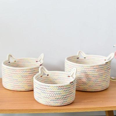 1PC Storage Basket Cartoon Hand Woven Cat Ears Kids Toys