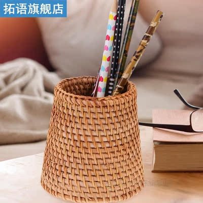 1Pc Woven Storage Basket Cylindrical Storage Basket Househol