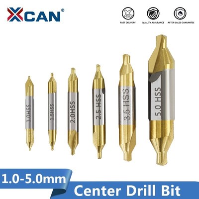 XCAN 6pcs 1.0-5.0mm HSS TiN Coated Center Drill Bit Set Meta