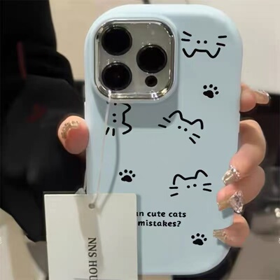 英文简笔小猫适用于oppoA6pro手机壳A5/A3/2活力版a93s新款a11x卡通全包A97女A35A93S小众a73a58x镜框保护套